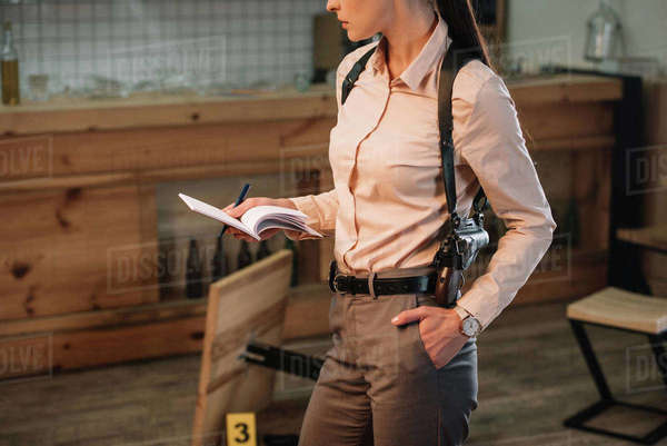 Cropped View Of Female Detective Collecting Data And Investigating