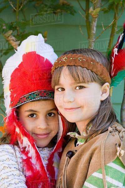 Two girls in Native American costumes - Royalty-free Stock Photo | Dissolve