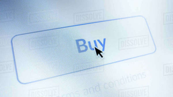 Close-up Macro Shot: Device Screen with Website Showing "Buy" Button ...