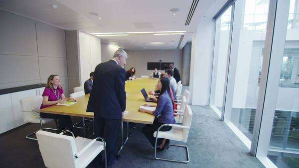 Diverse business team in boardroom meeting in a large modern office ...