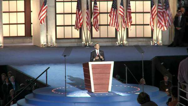 Presidential Nominee Barack Obama delivers his acceptance speech during ...