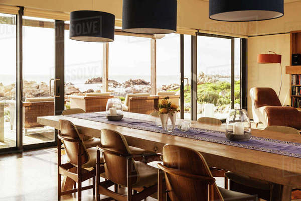 Home showcase dining room with ocean view - Royalty-free Stock Photo ...