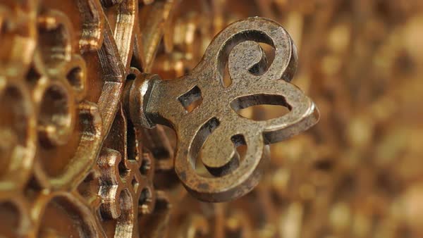 Bronze Casket with the Key in the Keyhole Rotated . Macro Shooting ...