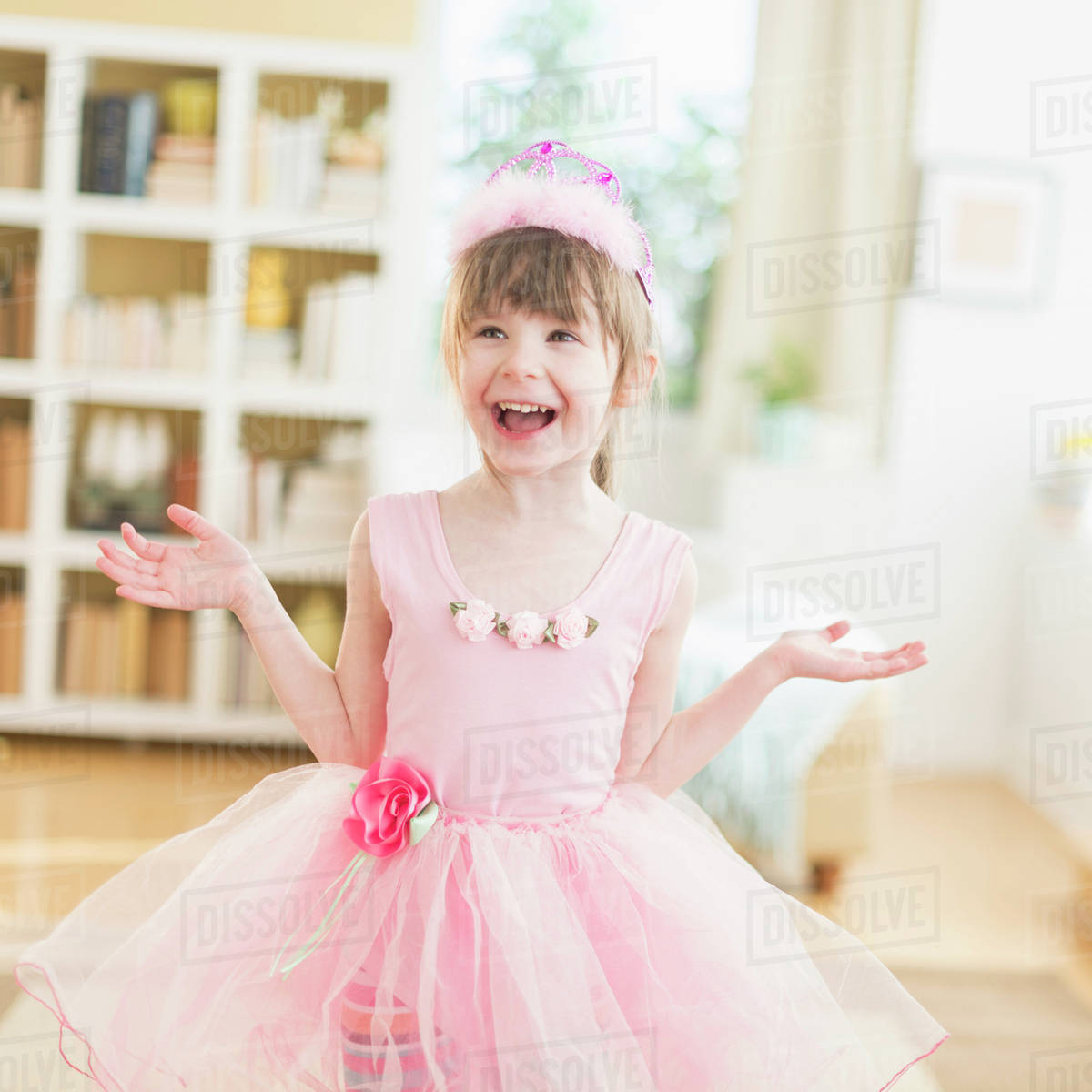Girl (4-5) wearing tutu dancing in living room - Royalty-free Stock ...