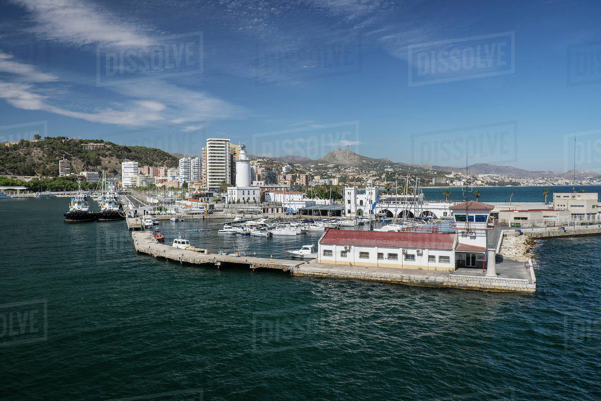 Malaga, Mediterranean Sea, View of harbor - Royalty-free Stock Photo ...