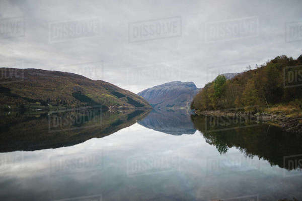Fjord under overcast sky in Odda, Norway - Royalty-free Stock Photo ...