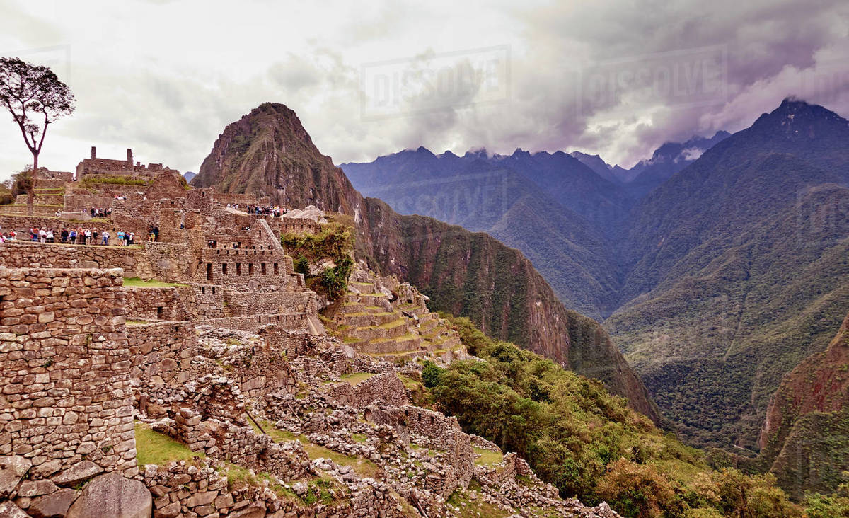 Peru, Machu Pichu, Machu Picchu and ruins of aztec village - Royalty ...