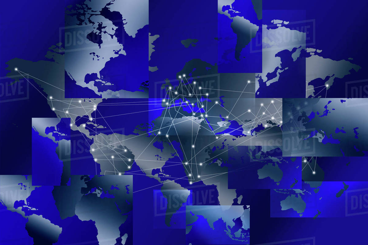 Fragmented world map with global network grid - Royalty-free Stock ...