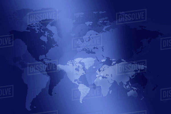 World map on blue background - Stock Photo - Dissolve