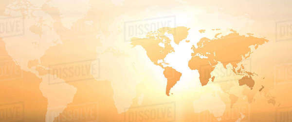 World map on yellow background - Stock Photo - Dissolve