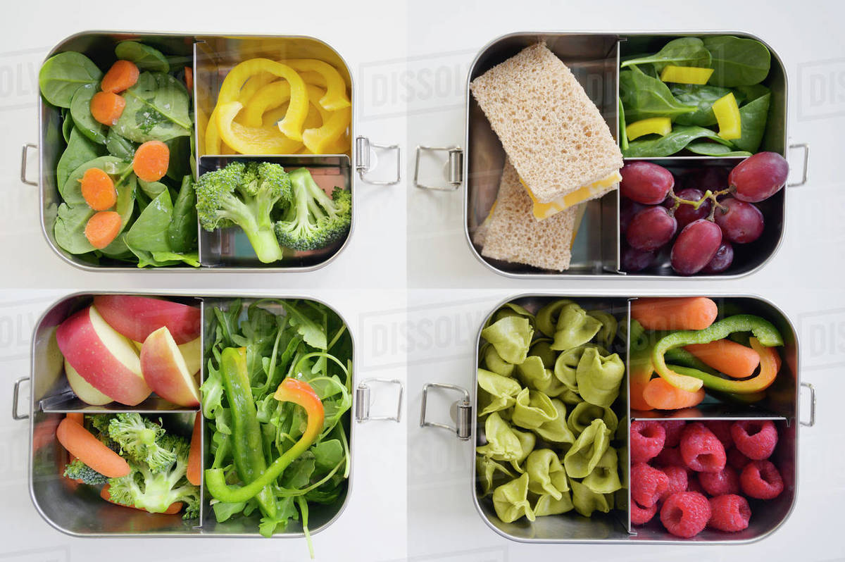 Lunch boxes with fresh vegetables and fruits - Royalty-free Stock Photo ...