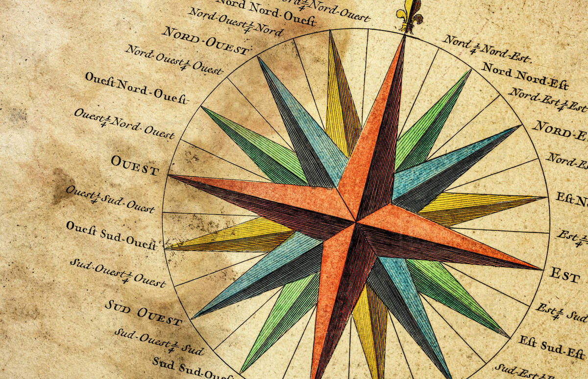 Ancient illustration of compass rose and names of ocean winds - Royalty-free Stock Photo | Dissolve