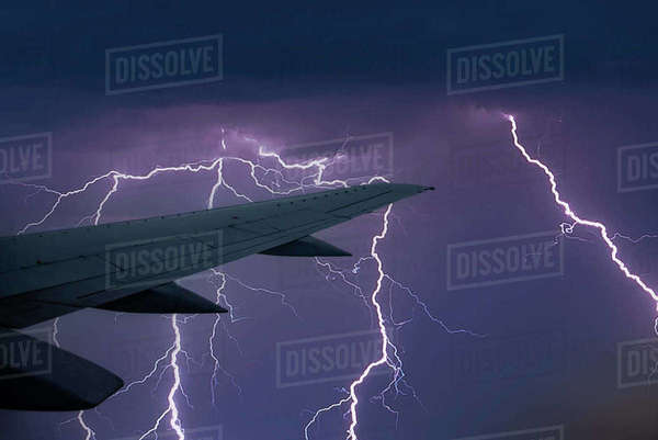 Thunderstorm and lightning seen from airplane - Royalty-free Stock ...