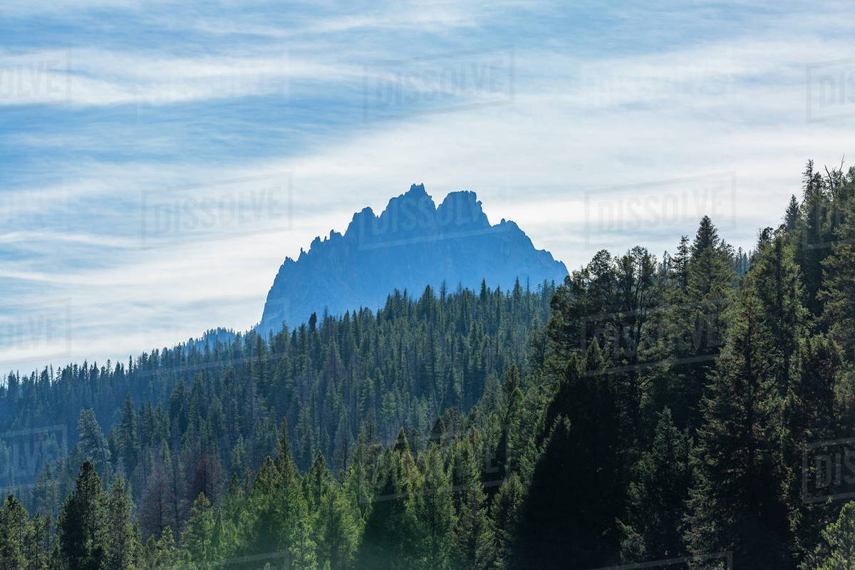 USA, Idaho, Stanley, Silhouette of Mt Heyburn in Sawtooth Mountains ...