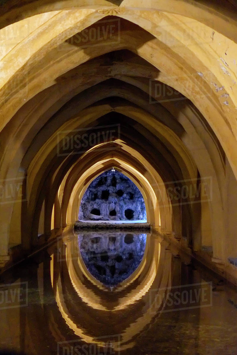 Spain, Seville, Baths of Lade Mary of Padilla ancient rainwater pool ...