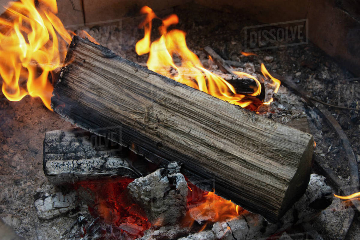 USA, Tennessee, Pittman Center, Close-up of campfire, Smoky Mountains ...