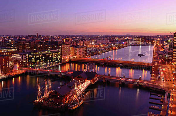 View over Fort Point Channel at dusk - Stock Photo - Dissolve