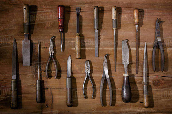 Silversmith's tools arranged on workbench - Royalty-free Stock Photo ...