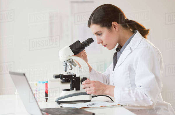 Scientist looking through microscope - Stock Photo - Dissolve