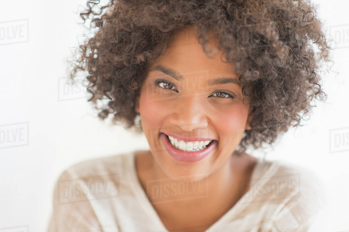 Portrait of woman laughing, studio shot - Royalty-free Stock Photo ...