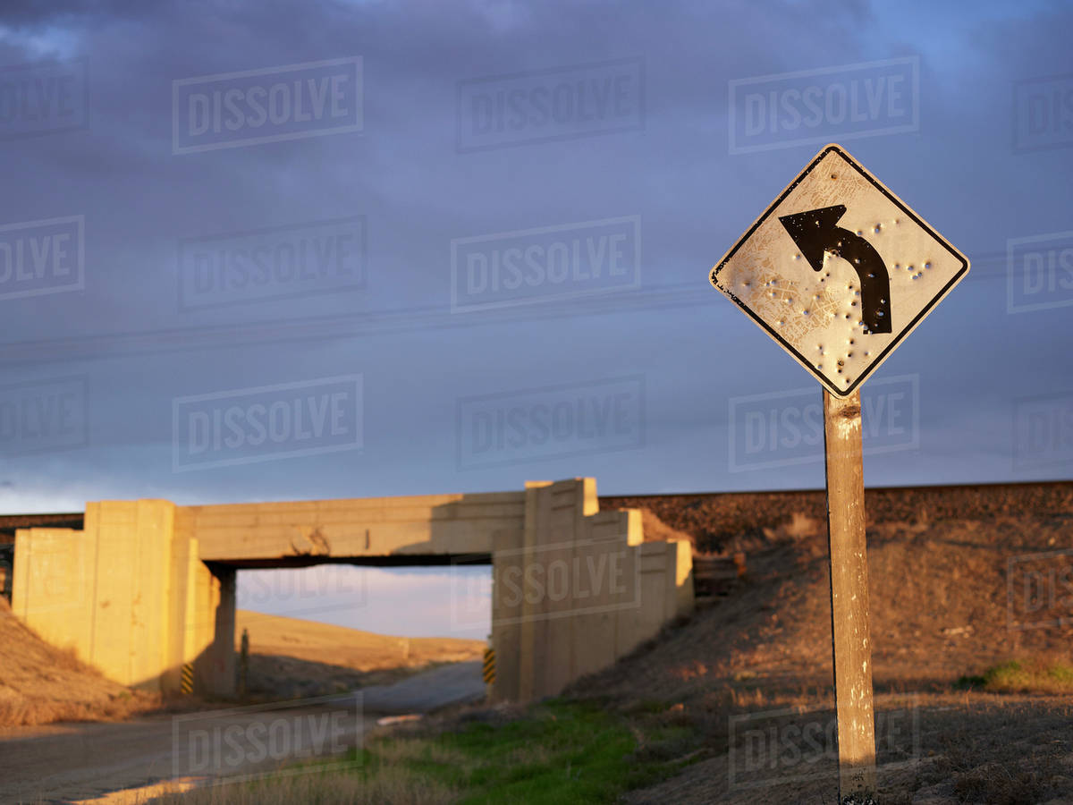 USA, Utah, Road sign and train viaduct - Royalty-free Stock Photo ...