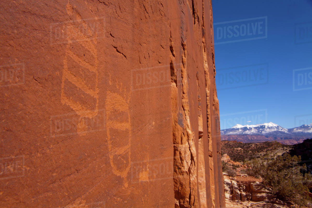 USA, Utah, Native American art on stone wall - Royalty-free Stock Photo ...