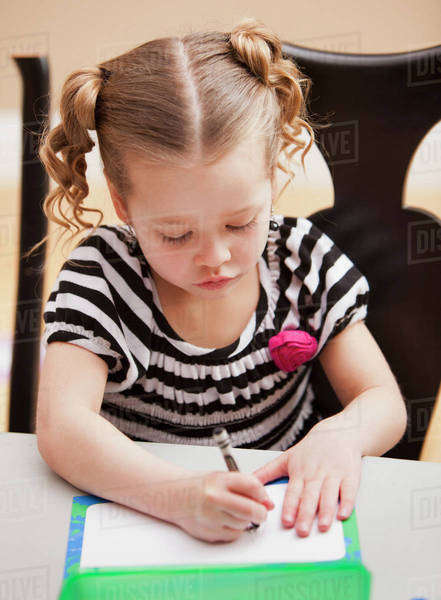 Front view of girl (4-5) drawing - Royalty-free Stock Photo | Dissolve