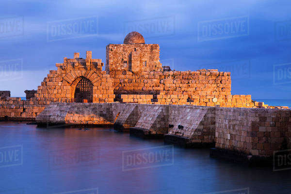 Sidon Sea Castle at dusk - Royalty-free Stock Photo | Dissolve