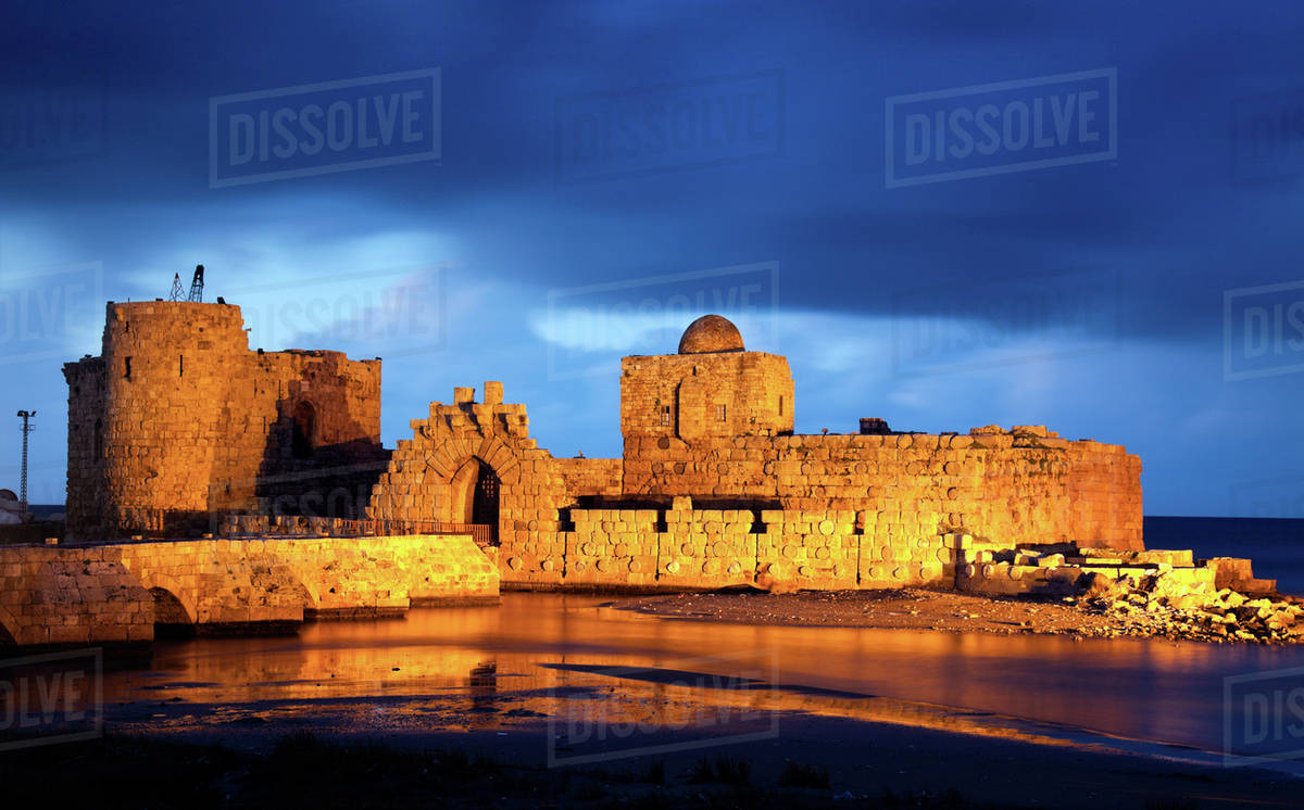 Sidon Sea Castle at dusk - Royalty-free Stock Photo | Dissolve