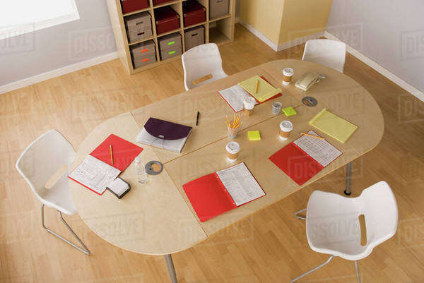 Elevated view of conference table in board room - Royalty-free Stock ...
