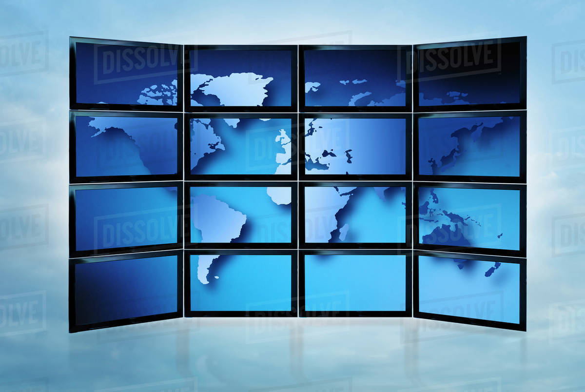 World map on monitors - Stock Photo - Dissolve