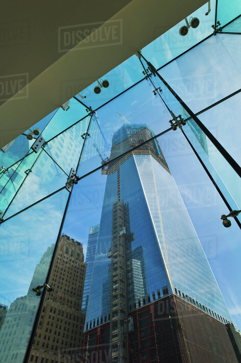 USA, New York, New York City, Lower Manhattan, Ground Zero, reflection ...