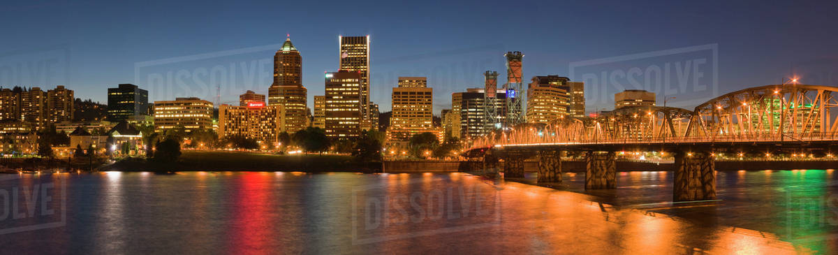 USA, Oregon, Portland skyline at night - Royalty-free Stock Photo ...