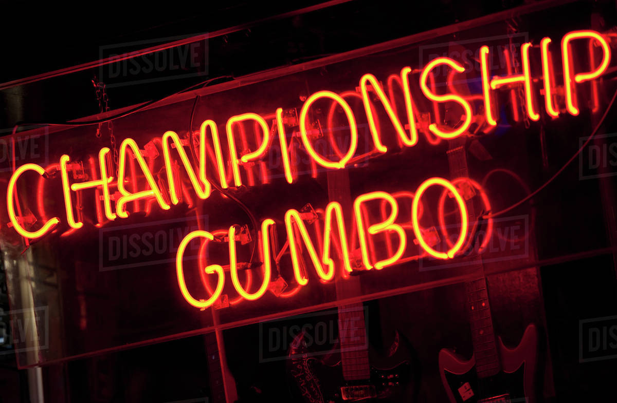 Illuminated Championship Gumbo sign on Beale Street - Stock Photo ...