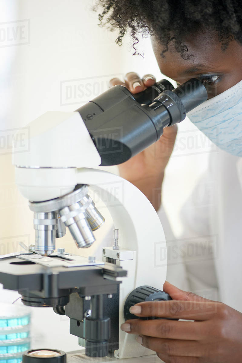 Researcher looking at specimen through microscope - Royalty-free Stock ...