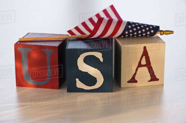 American flag on wooden blocks - Royalty-free Stock Photo | Dissolve