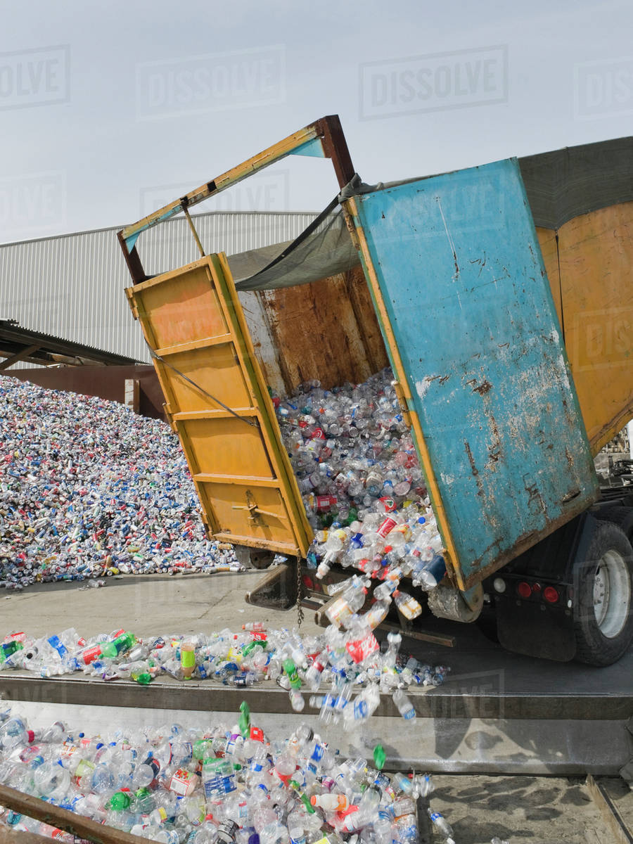 Recycle truck dumping out plastic bottles - Royalty-free Stock Photo ...