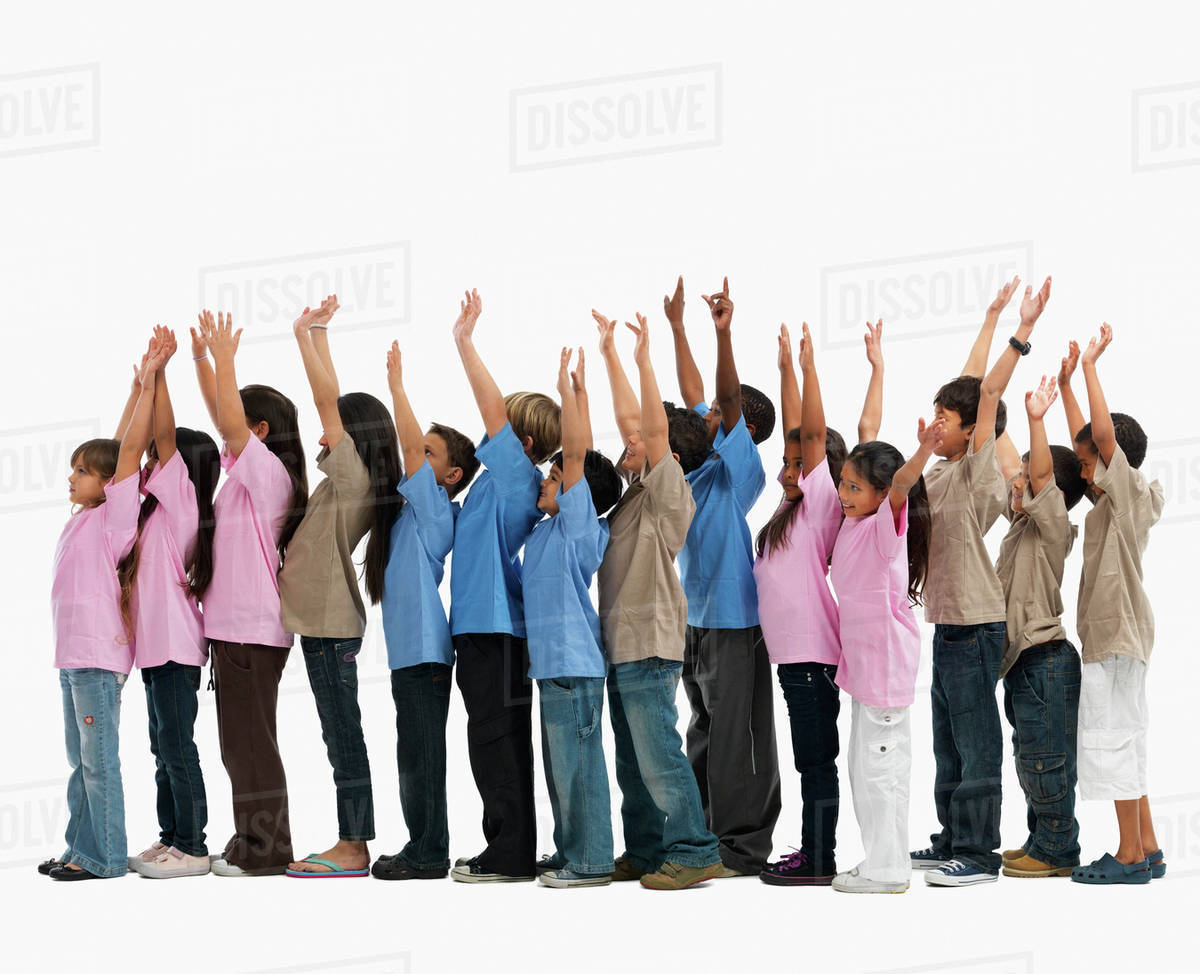 Children raising their arms - Stock Photo - Dissolve