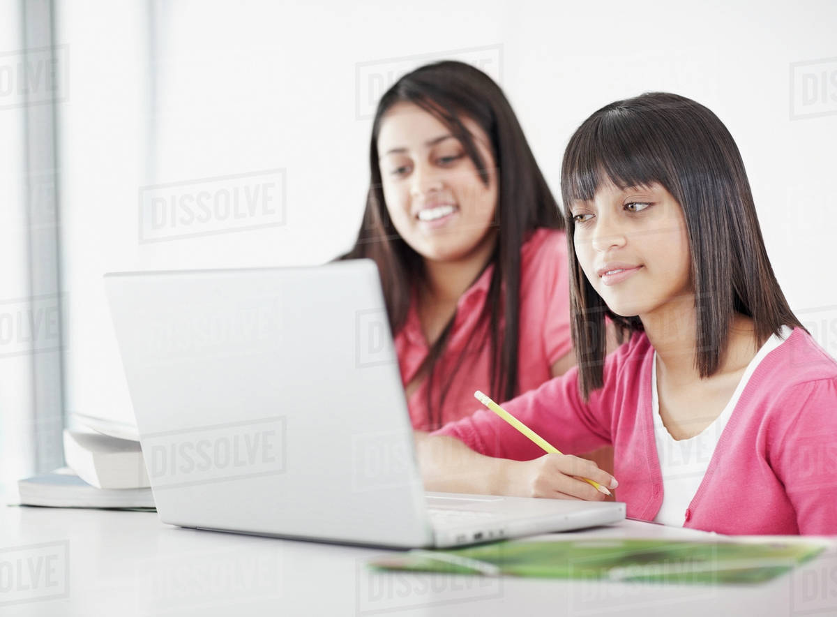 Students working on laptops in classroom - Stock Photo - Dissolve