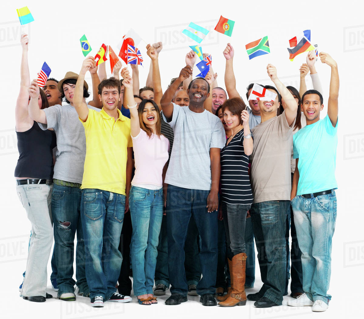 Group of people holding flags - Stock Photo - Dissolve