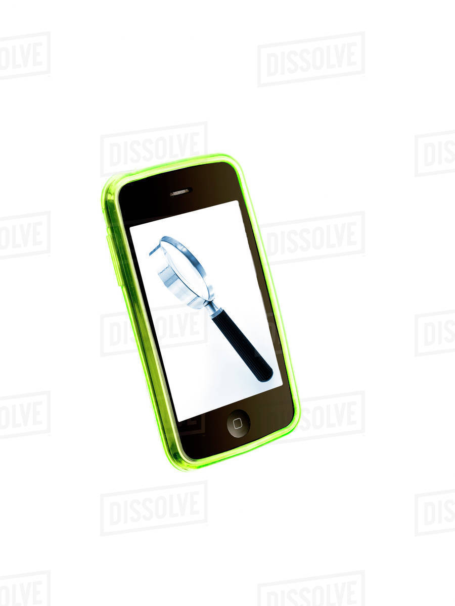 Picture of magnifying glass on cell phone - Stock Photo - Dissolve