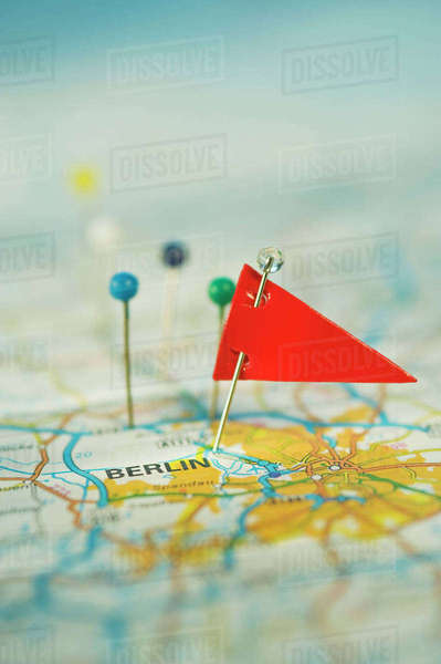 Close up of pins on map locations - Royalty-free Stock Photo | Dissolve