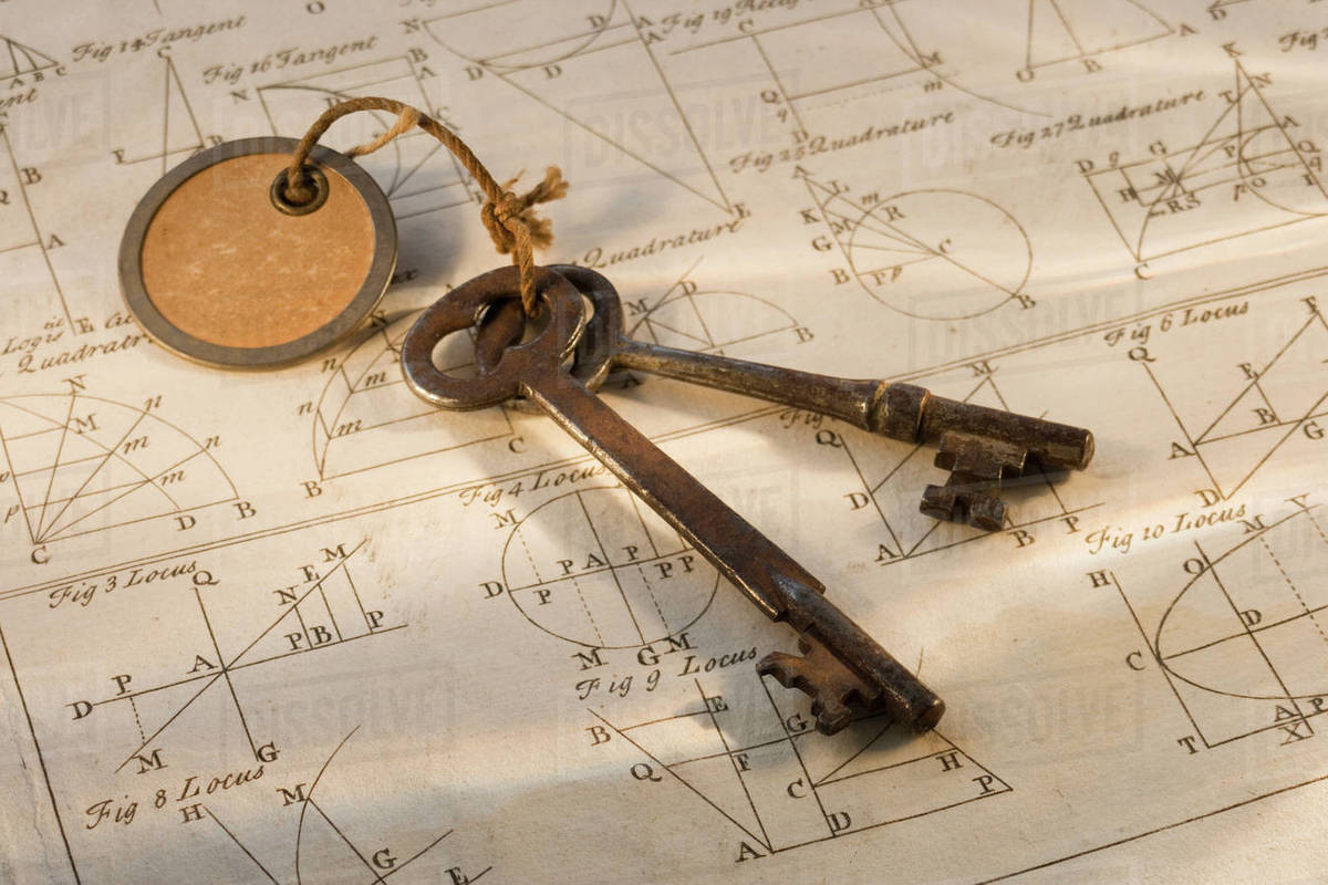 Old fashioned keys on sheet of geometry - Royalty-free Stock Photo ...