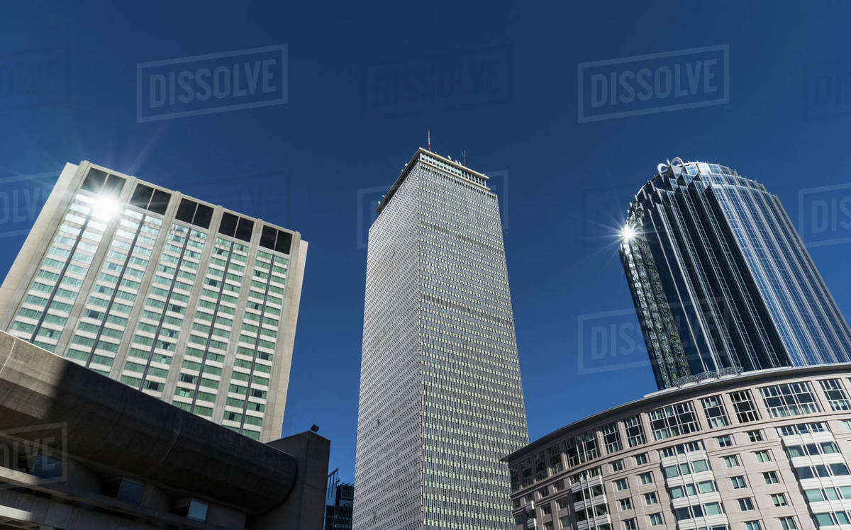 Modern skyscrapers in financial district on sunny day - Royalty-free ...