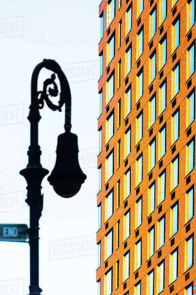 New York City, Detail of lamp post and office building - Stock Photo ...