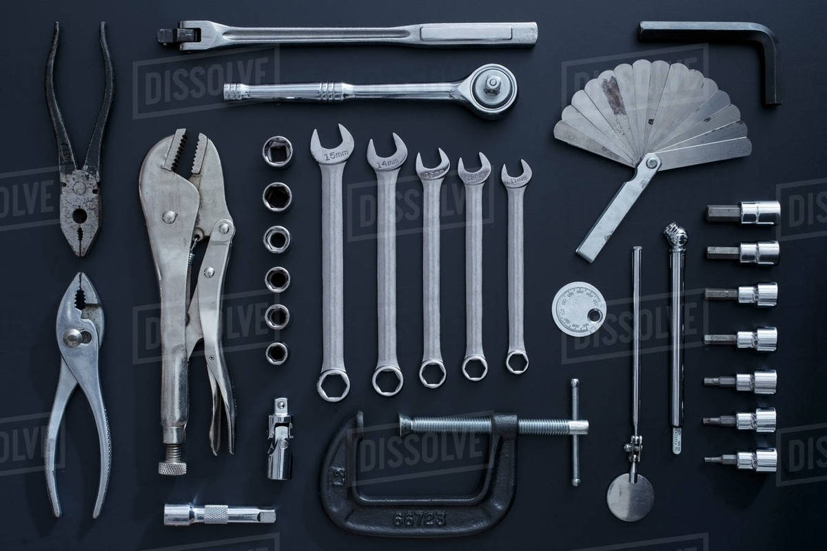 Studio shot of work tools on black background - Royalty-free Stock ...