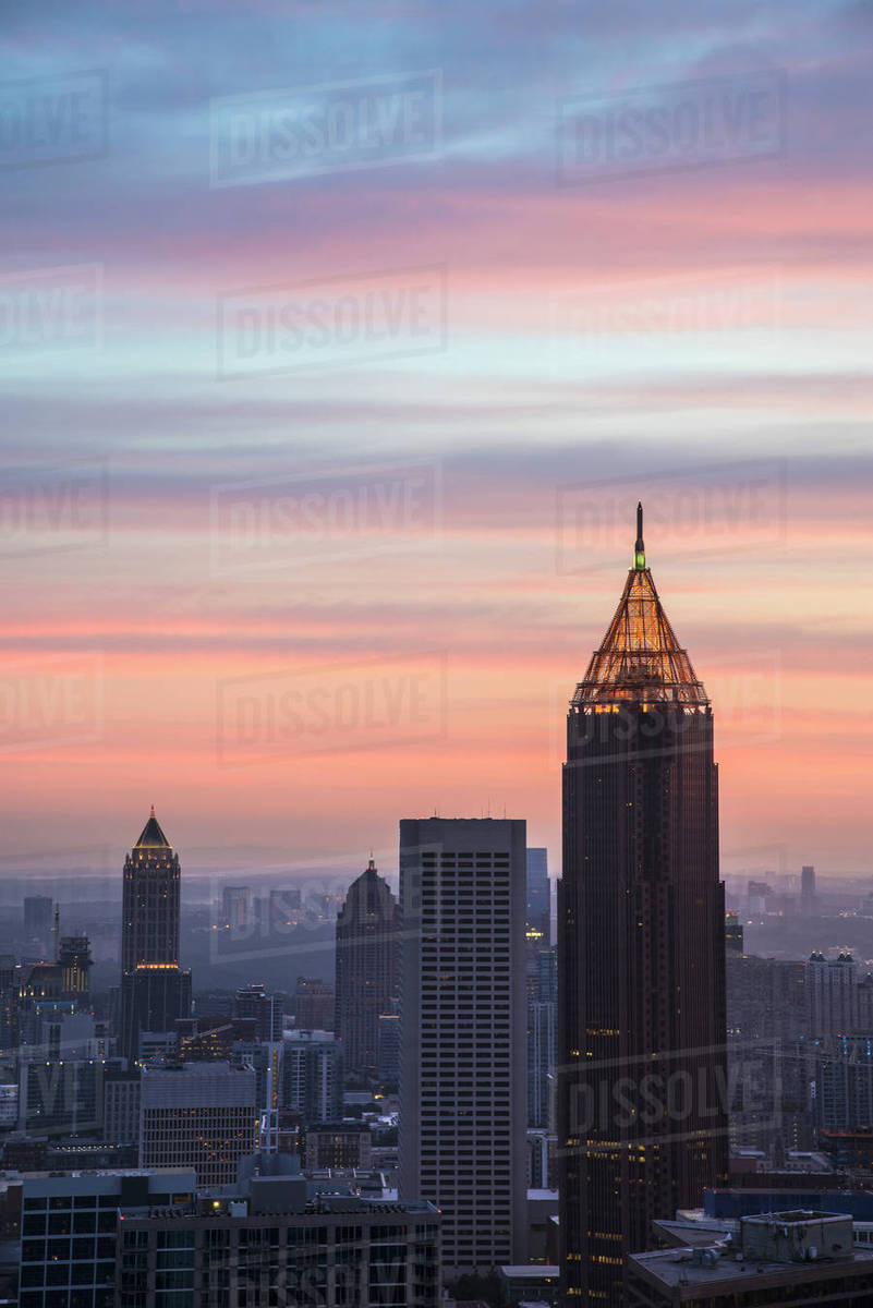 USA, Georgia, Atlanta, Cityscape with skyscrapers at dawn - Stock Photo ...