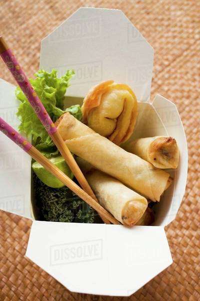 Deep-fried wontons and spring rolls to take away - Royalty-free Stock ...