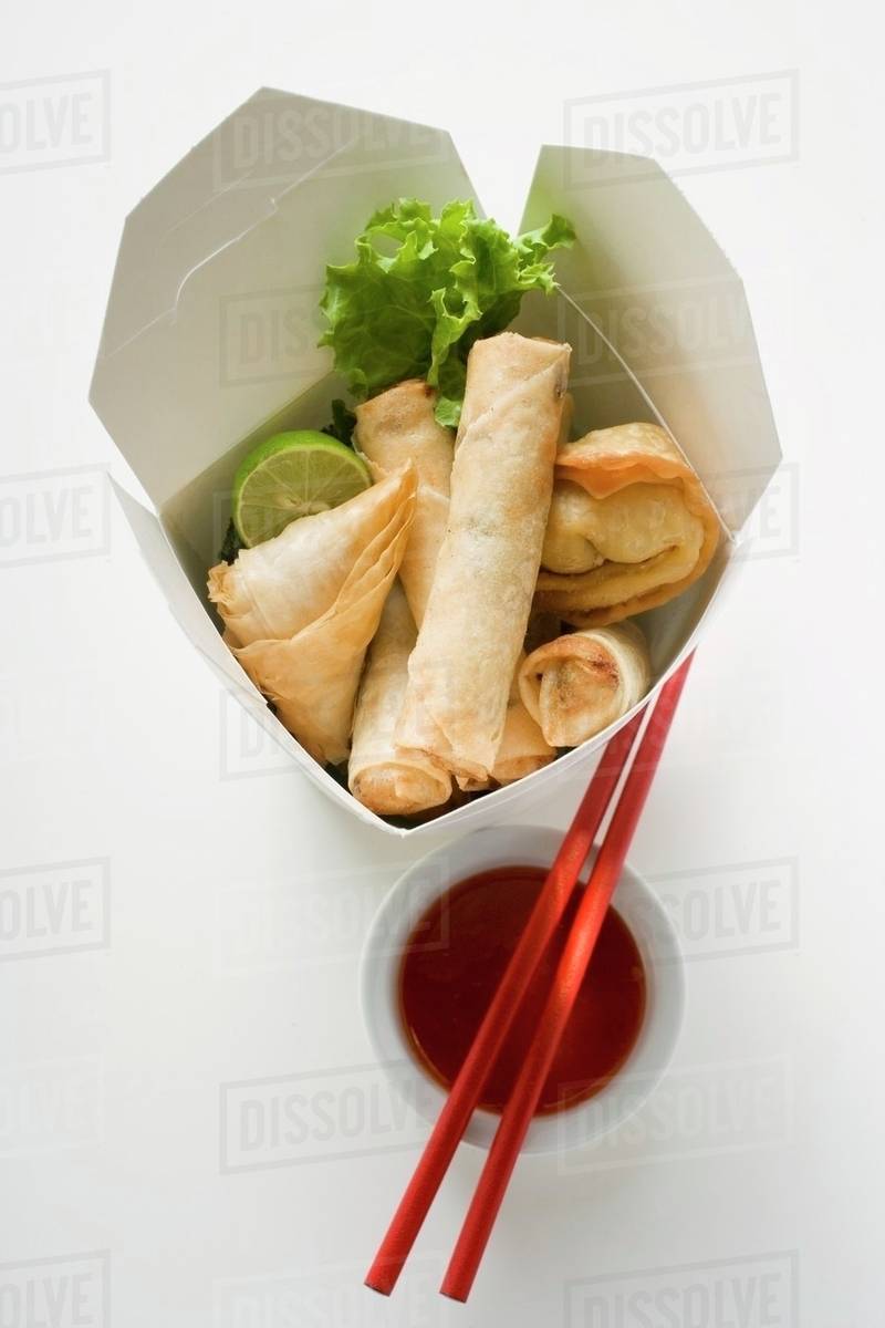 Deep-fried wontons and spring rolls to take away - Royalty-free Stock ...