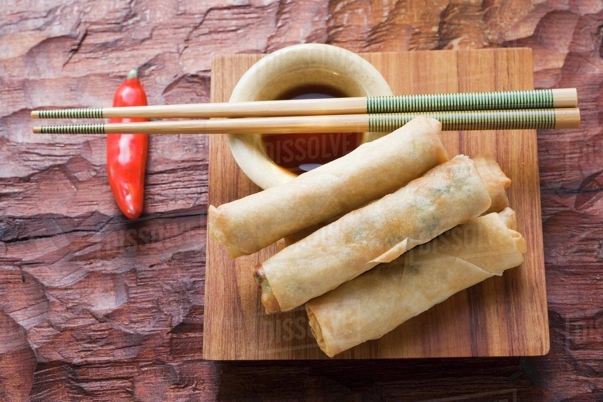 Spring rolls with soy sauce (Thailand) - Royalty-free Stock Photo ...